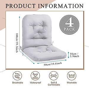 Chunful Tufted Back Chair Cushion Indoor Outdoor Weather Resistant Swivel Rocker Patio Chair Cushions for Outdoor Furniture(Light Gray,4 Pack)