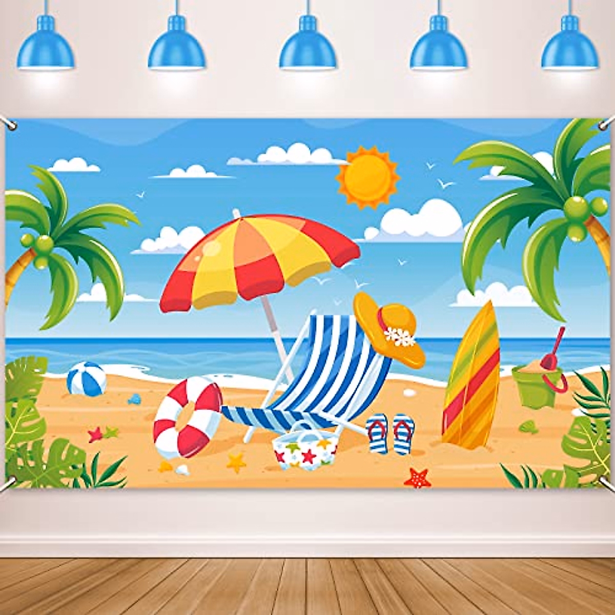 Summer Beach Backdrop for Hawaiian Party Decorations Pool Surfboard Banner for Hawaiian Themed Birthday Baby Shower Party Supplies Photography Background Photo Booth