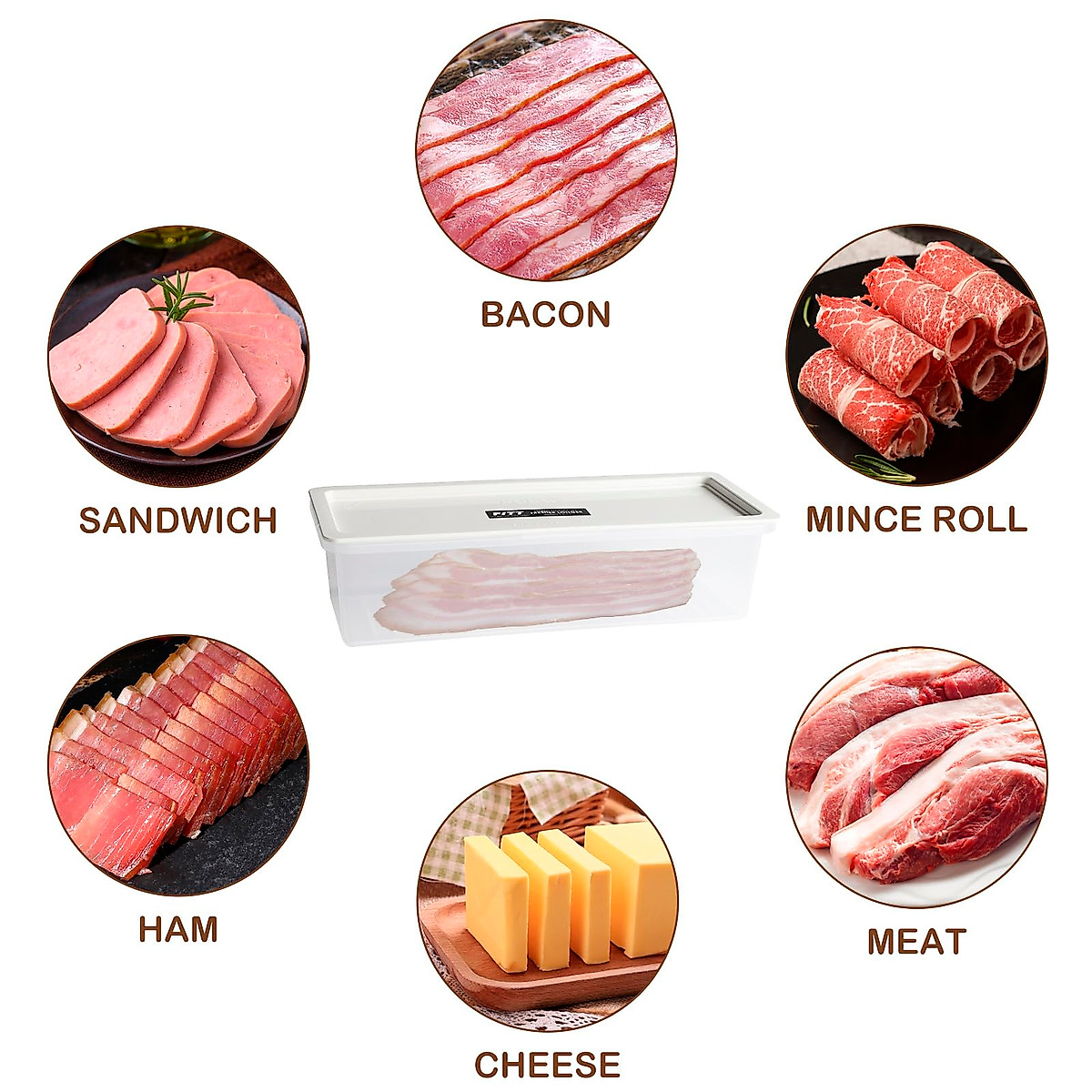 Xbopetda 4 Pack Bacon Container for Refrigerator, Food Grade Plastic Bacon Holder with Lid Airtight, Deli Meat Container for Fridge, Stackable Bacon Storage Container for Fridge Organizers and Storage
