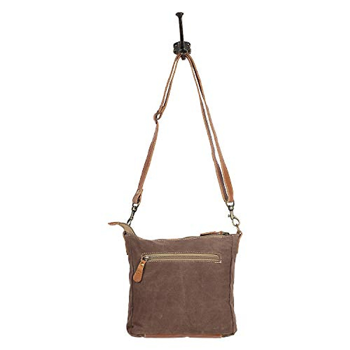 Myra Bag Dizzy Circle Upcycled Canvas & Leather Small Crossbody Bag S-1556, Brown,