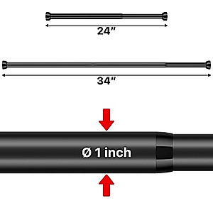 Adjustable Closet Rod, Heavy Duty 24 to 34 inch Steel Tension Rod for Closet, 1 inch Diameter Fixed Rod for Clothing, Organizer, Wardrobe, 2 Brackets Support Included, Black