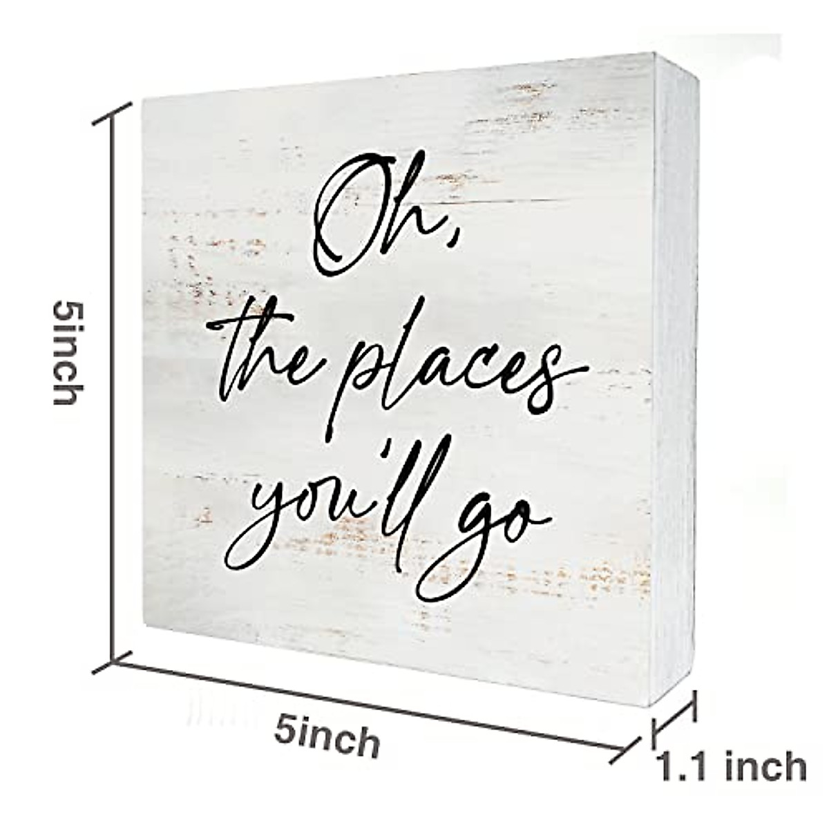 Oh the Places You'll Go Wood Box Sign Home Decor Rustic Nursery Quote Wooden Box Sign Block Plaque for Wall Tabletop Desk Home Nursery Decoration 5" x 5"