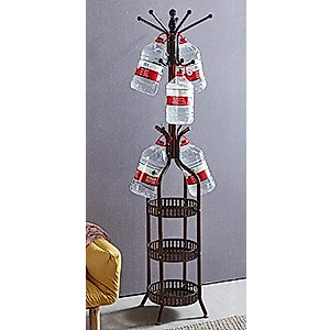 Metal Coat Rack Stand Entryway Hall Tree Coat Tree with Hook and 3-Tier Storage Shelves for Hat Clothes Purse Scarves Handbags Umbrella White (Brown)
