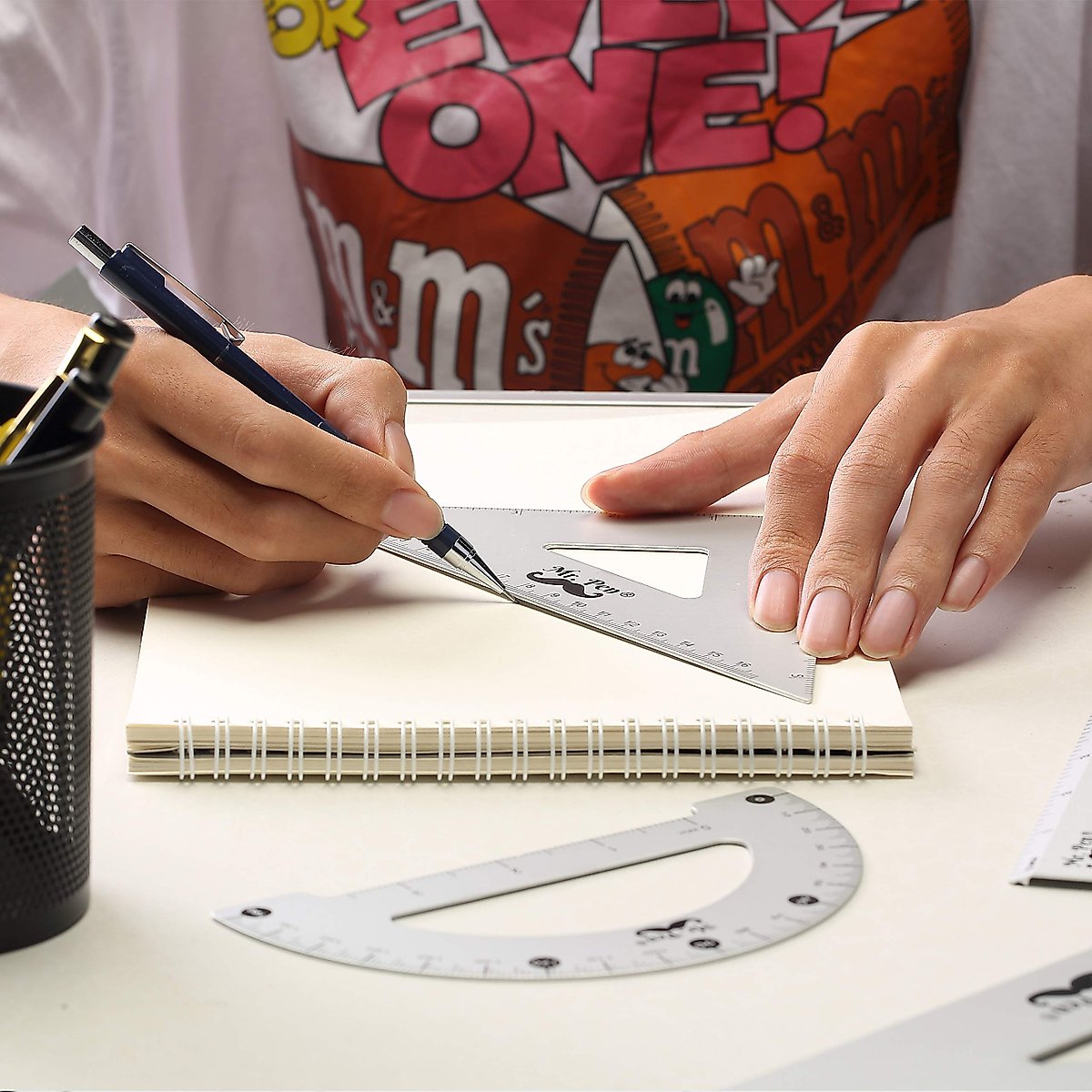 Mr. Pen– Metal Geometry Set, 4Pack, Metal Protractor, Aluminum Ruler, Metal Set Square, Triangle Ruler, Drafting Triangles, Triangle Ruler, Protractor Metal, Drafting Set, Geometry Kit, Drafting Ruler