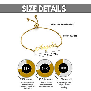 MRENITE 10k 14k 18k Solid Yellow Gold Personalized Name Bracelet – Dainty Name Plate Bracelet - Custom Any Name Gift for Women Adults Wife (Yellow Gold)