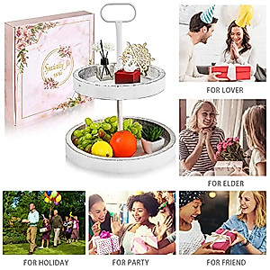 Goartgif Two Tiered Tray,White Tiered Tray,Farmhouse Tiered Tray,Rustic Wooden Tiered Tray,Distressed 2 Tier Tray,Tiered Tray Stand for Christmas Decor