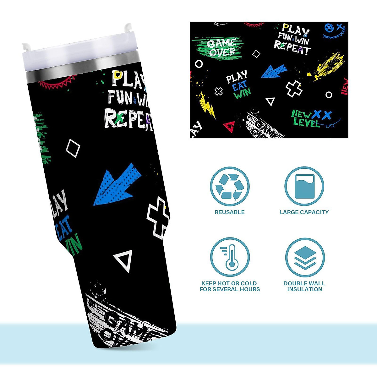 RPLIFE Abstract Gamepads Pattern Tumbler, Stainless Steel Coffee Mug, Insulated Tumbler, Tumblers for Women