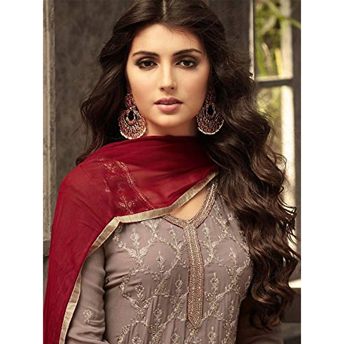 Indian Pakistani Dresses for Women Palazzo Style Embroidered Salwar Kameez Suit 47001 (Red, M-40)