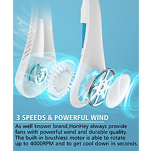 HonHey Personal Neck Fan, Bladeless Portable Neck Fan with 5000mAh Rechargeable Battery Operated and 3 Adjustable Speed, Adjustable Hands Free Fan, 360°Wearable Fan for Working/Outdoor/Travelling (GREEN)