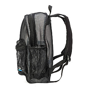 K-Cliffs Heavy Duty Classic Gym Student Mesh See Through Netting Backpack | Padded Straps | Black