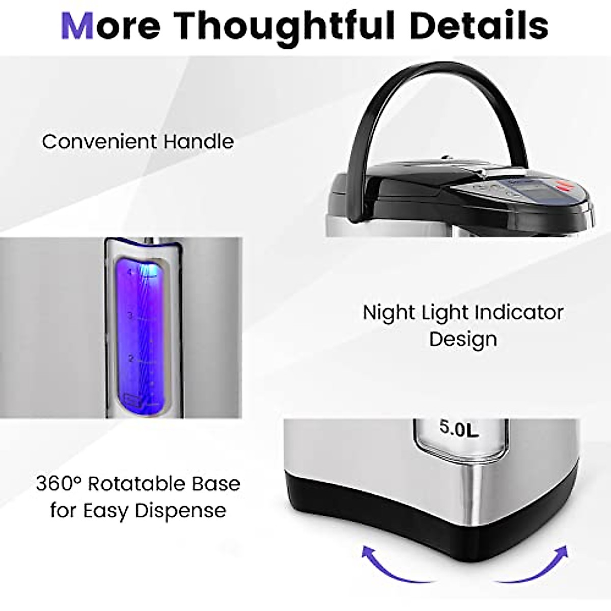 COSTWAY Instant Electric Hot Water Boiler and Warmer, 5-Liter LCD Water Pot with 5 Stage Temperature Settings, Safety Lock to Prevent Spillage, Stainless Steel Hot Water Dispenser