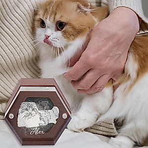 Personalized Pet Hair Keepsake Box with Portrait for Dog Cat Fur, Custom Photo Dog Keepsake Memorial Box, Engraved Wood Memorial Storage Box for Dog and Cat Ashes, Loss Sympathy Gifts for Pet Lovers