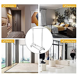 ALBOMI Adjustable Commercial Clothes Rack Heavy Duty On Lockable Wheels, Large Portable Clothing Rack For Hanging Clothes, Rolling Garment Racks With 1 Rod & Shelf For Entryway Bedroom Balcony
