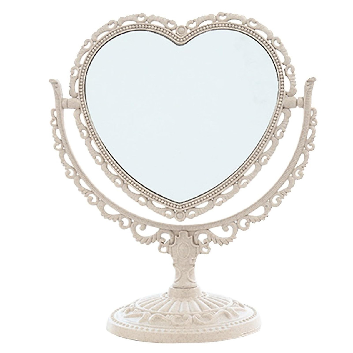 D&XQAUO Heart Shaped Mirror - Coquette Room Decor for Desk, Vanity & Bathroom - Cute Table Mirror with Stand (Beige)
