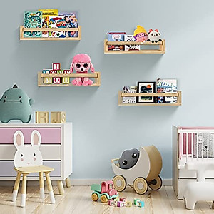 BOMID Wall Bookshelves,Set of 4 Natural Wood Floating Bookshelf,Nursery Shelves,Floating Book Shelves for Wall(Burlywood)
