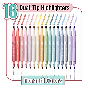 Mr. Pen- Dual Tip Highlighters, Morandi Colors, 16 Pack, Fine & Chisel Tip, Highlighters Pastel, Pastel Markers, Highlighter Markers, Pastel Highlighter, Highlighter Set, Planner Highlighters
