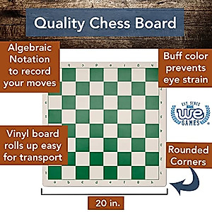 WE Games Best Value Tournament Chess Set w/ a Green Roll Up Vinyl Board, Plastic Pieces & Bag