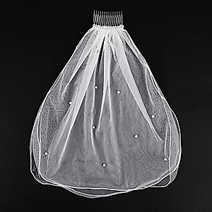 CCINEE Bachelorette Party Pearl Bridal Veil, Women's Short Wedding Veils with Comb 2 Tier Beads Bridal Veil Headband Decorations for Bride To Be Gift Wedding 40cm/15.7"(Ivory)