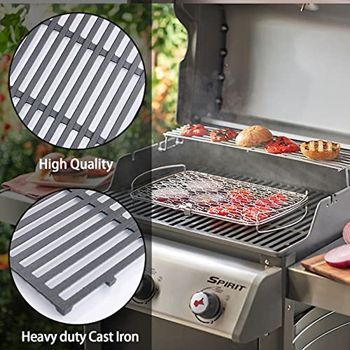 Hongso 18 7/8 Grill Grates and Heat Deflectors Replacement for Weber Genesis II 210 and Genesis II LX 240 Series Gas Grills 2017 and Newer, 66094 66801 66039 66684