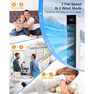 Sunday Living Evaporative Air Cooler, 42 Inch Tower Fan w/Cooling & Humidification, Swamp Fan with Remote Control, 1.3 Gallon Water Tank, 3 Speed & 3 Mode Setting, 12 Hour Timer