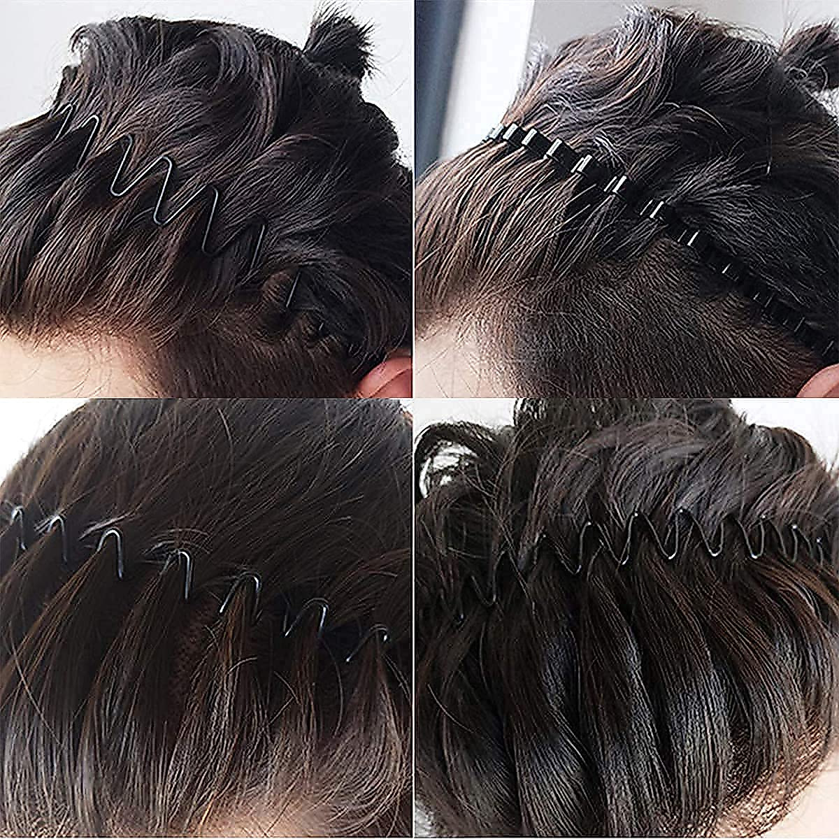 90s Japanese Wavy Hairbands, Unisex Elastic Non-Slip Metal Hair Hoops, 6 Pack