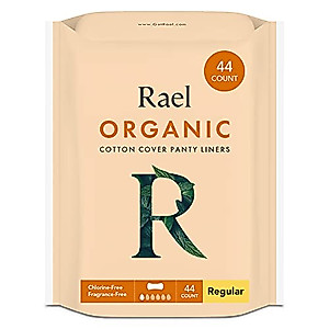 Rael Panty Liners for Women, Organic Cotton Cover - Regular Pantiliners, Light Absorbency, Unscented, Chlorine Free (Regular, 44 Count)