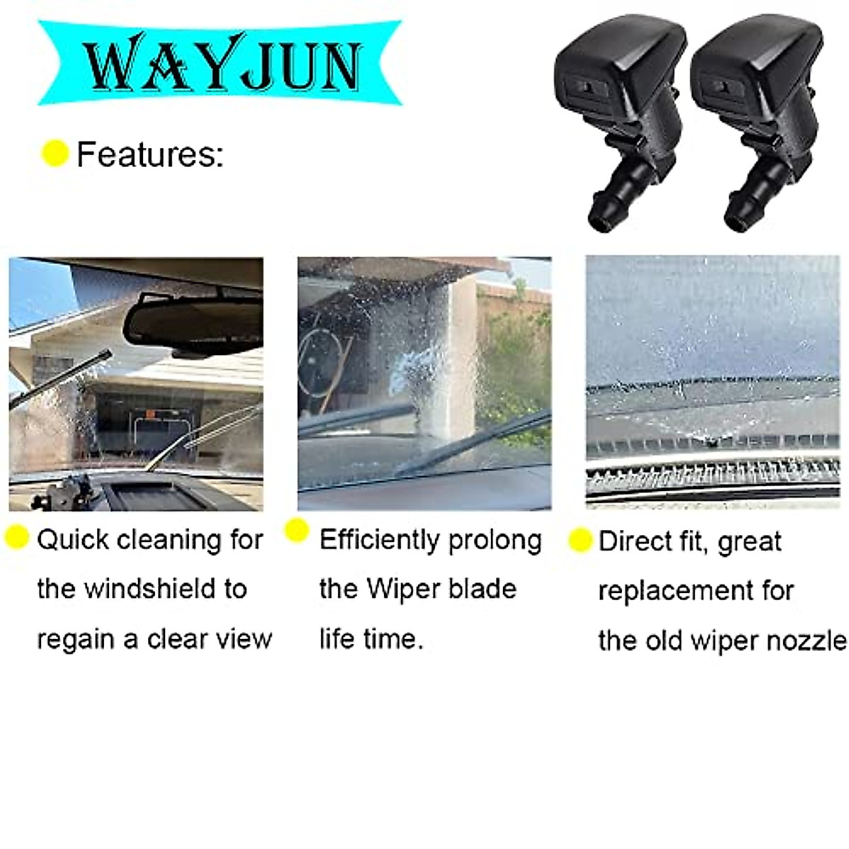 WayJun 8S4Z17603AA Windshield Washer Nozzle Water Jet replacement for 2008 2009 2011 Ford Focus (Set of 2)