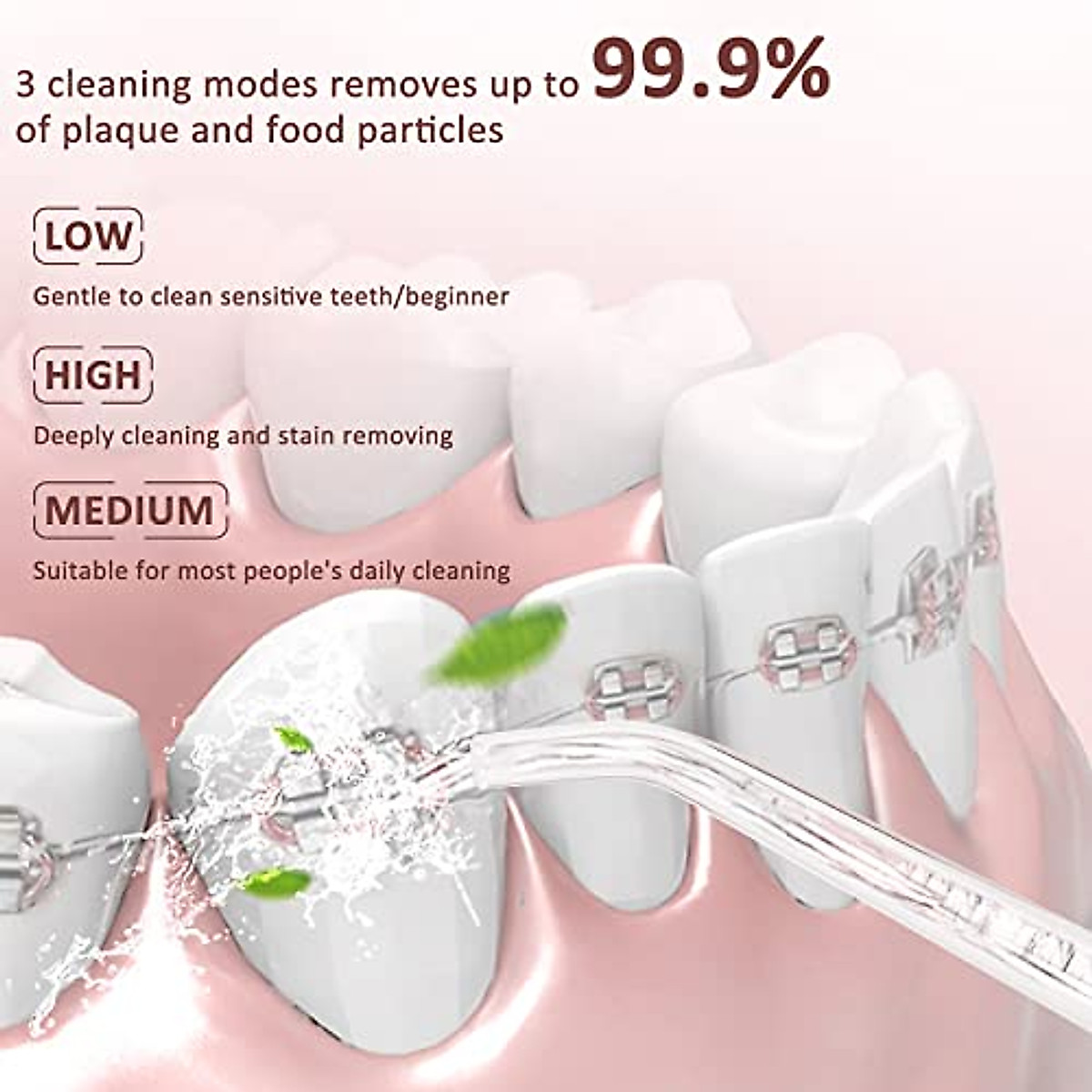 Water Flosser for Teeth, 200ML Cordless Water Flosser with 360°Rotable Nozzle, 3 Flossing Modes IPX7 Waterproof 6 Jet Tips Water Picks,Rechargeable Portable Water Flosser for Home & Travel (Pink)