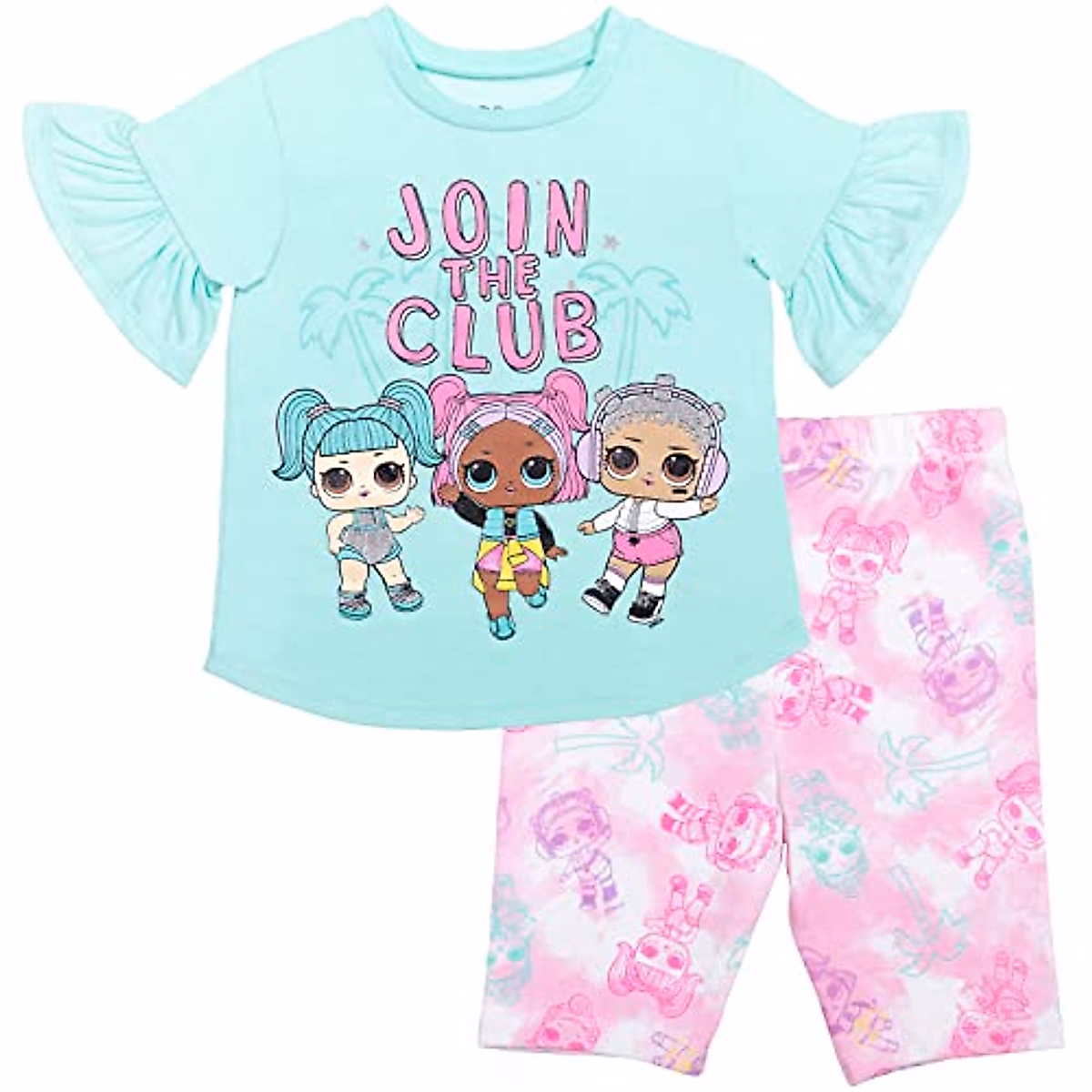 L.O.L. Surprise! Toddler Girls T-Shirt and Bike Shorts Outfit Set Tie Dye Light Blue 4T