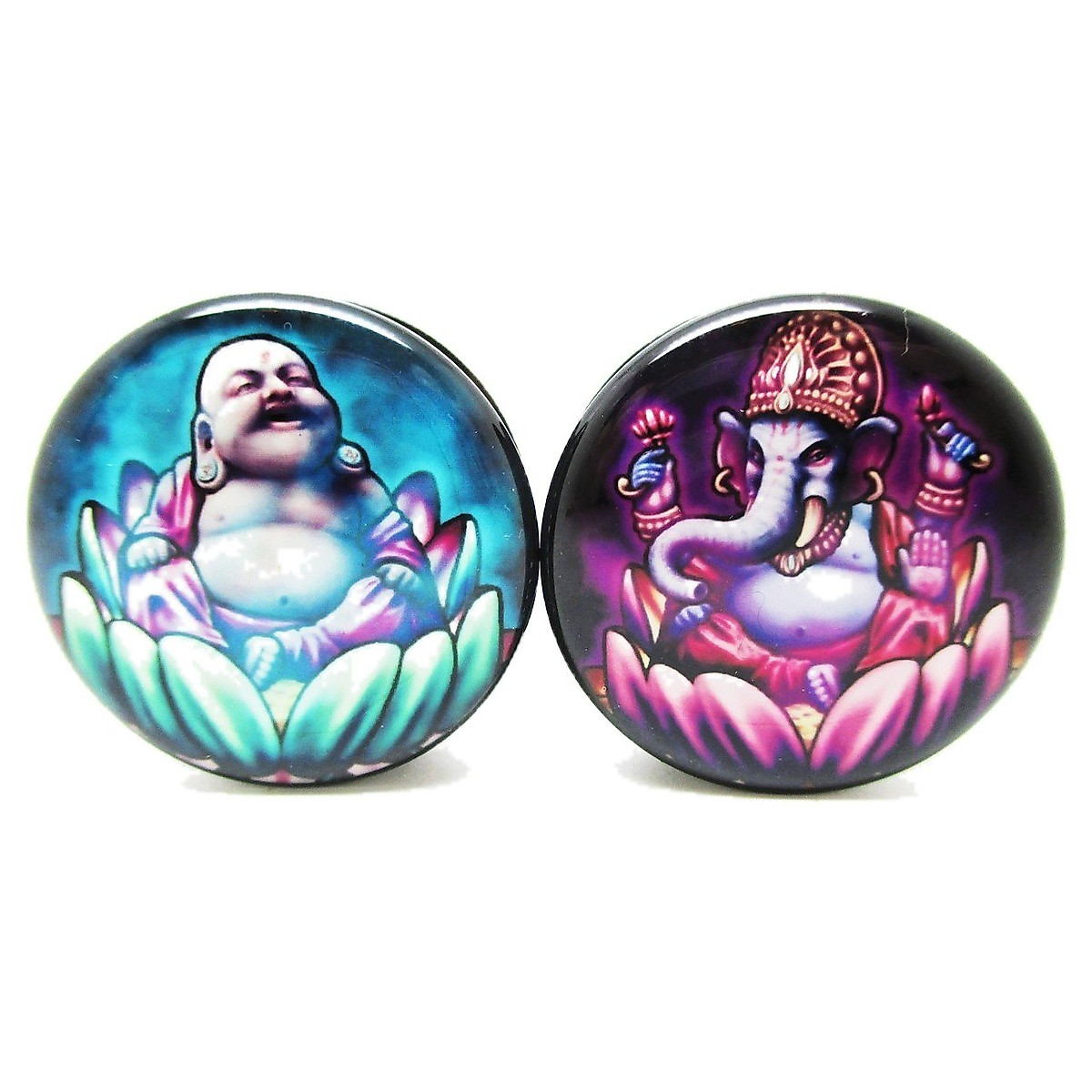 Pierced Republic Ganesh & Buddha Ear Plugs - Acrylic - Screw on - NEW *Pair* - 10 Sizes (2 Gauge (6mm))
