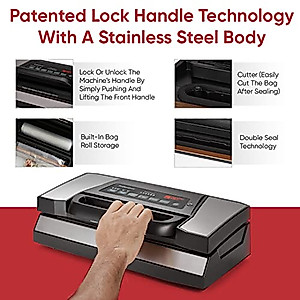 Magic Mill Professional Vacuum Sealer Machine Pro With New Patent Handle MVS-5181 for Food Bags, Marinate Bowls, and Meal Packing Cannister | Vacuum Sealer with Cutter and Jar Attachment | Manual and Automatic Bag Sealer with 2 Pressure Settings