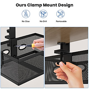 HAMOPY Under Desk Drawer Organizer, Clamp-on No Drill Under Desk Storage Drawers with 2 Cable Holes, 360° Rotatable Hidden Desk Must Haves for Home and Office Accessories