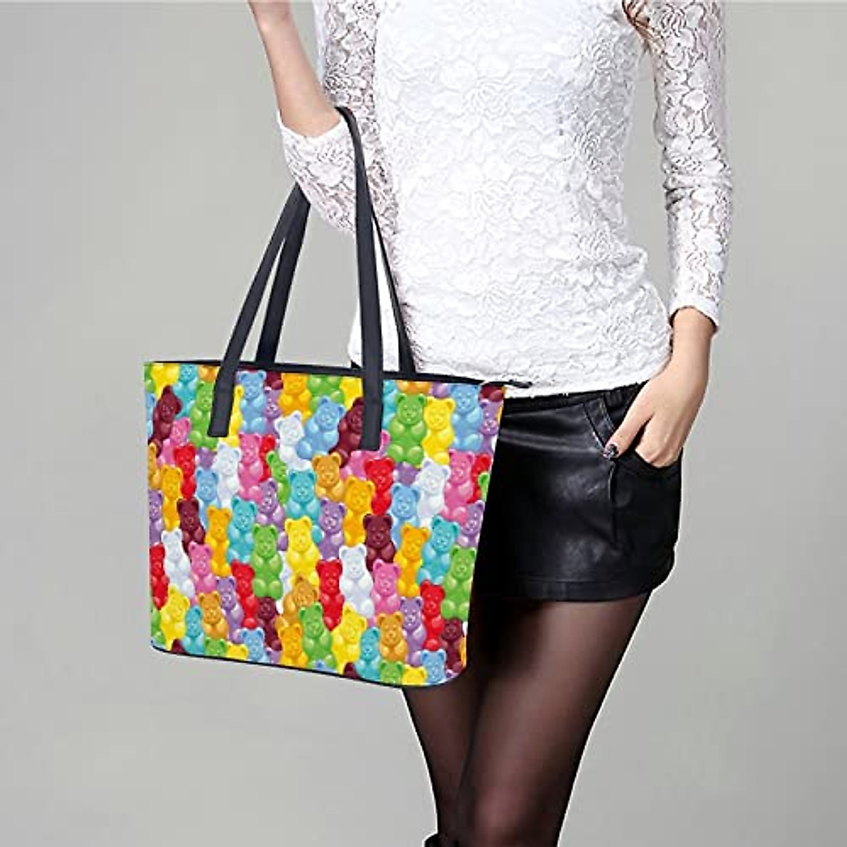 FunnyStar Gummy Bears Candies Women's Tote Bag PU Leather Shoulder Bag Handbags Purse For Work Shopping Travel