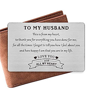 Resdink Fathers Day Husband Gifts Card, Metal Wallet Card for Husband Birthday, I Love You Husband from Wife, Thank You Husband Gifts for Him Men, Simple Anniversary Card for My Husband Present