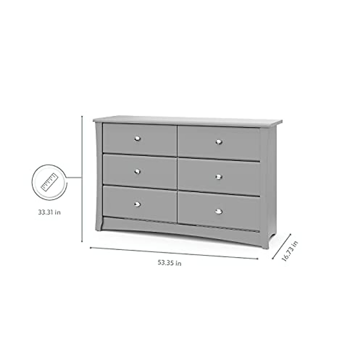 Storkcraft Crescent 6 Drawer Double Dresser (Pebble Gray) – GREENGUARD Gold Certified, For Nursery, Dresser, Kids Nursery Organizer, Chest of Drawers