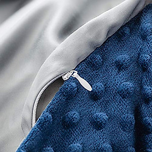 Sleepymoon Cool Organic Bamboo and Ultra Soft Minky Reversible Removable Duvet Cover for Adult Weighted Blankets Machine Washable for Hot and Cold Sleepers (Navy+Grey, 48″×72″)