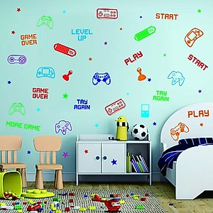 Colorful Video Game Wall Decal Sticker, Creative Gaming Controller for Boys Room Kids Nursery Wall Art Room Decor,Play Gamer Theme Gaming Room DIY Decoration