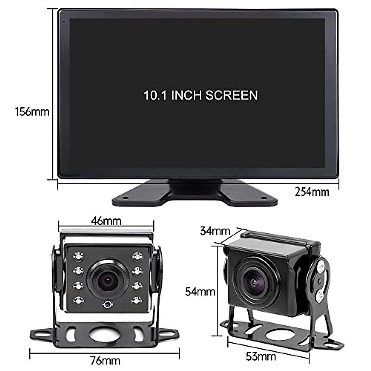 EVERSECU 4CH HD 1080P Car Backup Cameras System with 10.1" Touch Screen Quad Display Monitor & 4pcs 1080P Backup AHD Cameras, MP5 Player, Vehicle DVR Recorder for RV/Truck/Bus/Trailer/Camper/Van