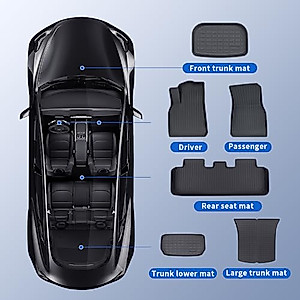 MIRAIDON Floor Mats for Tesla Model Y 2024-2020 with Cargo Liner, Deep Dish All Weather Floor Mats with TPE Cargo Trunk Accessories, Custom Floor Mats for Tesla Model Y (Set of 6, No Fit 7-Seat)