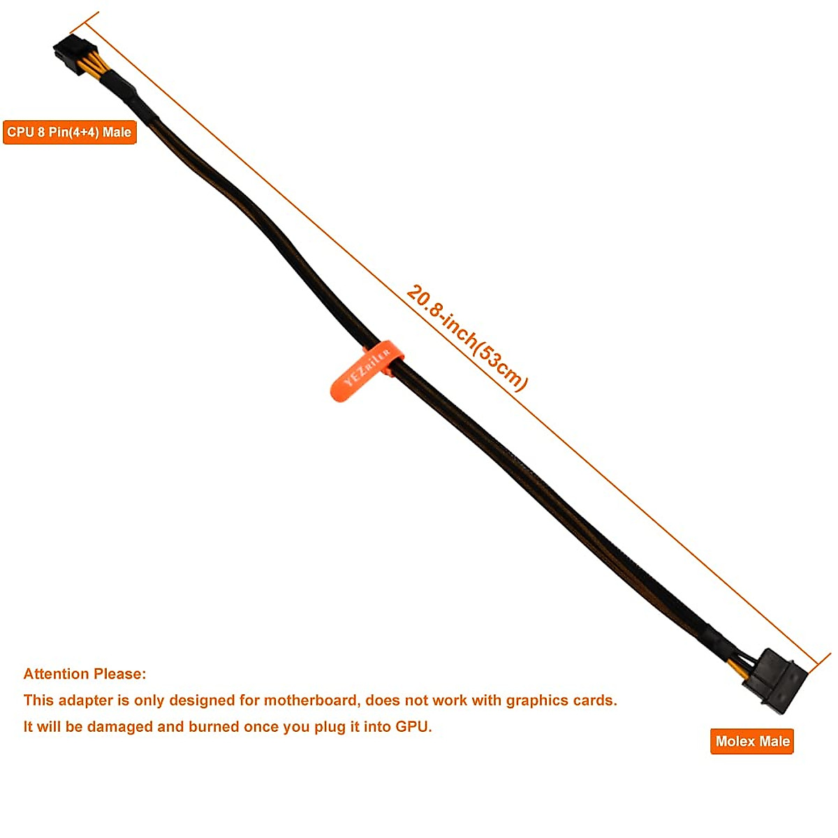 YEZriler (2-Pack) Molex to 8 Pin CPU Power Cable, LP4 Molex Male to CPU 8 Pin (4+4) EPS-12V Power Adapter Converter Sleeved 20.8-inch (53cm)
