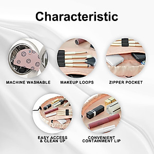 MESTOOTH Drawstring Makeup Bag Open Lay Flat,Large Capacity Cosmetic Bag For Women Purse With Compartments,Travel Toiletry Bag Accessories Organize (Green) (pink)