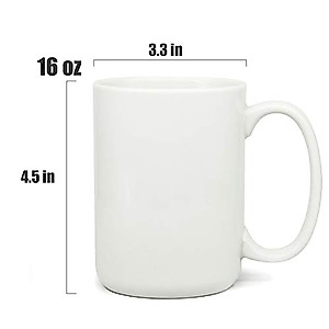 Smilatte 16 OZ Sublimation Porcelain Coffee Mugs, Classic Blank Ceramic Cup with Large Handle for Tea Latte Cappuccino, Set of 4, White