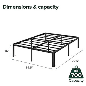 Zinus Van 16 Inch Metal Platform Bed, Steel Slat Support, No Box Spring Needed, Eco Friendly WonderBox Packaging, Easy Assembly, Black, Queen