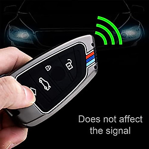 OLLEN Key Fob Cover Case, Fit for BMW 5 6 7 Series X1 X2 X3 X5 X6 GT Series, Metal Full Protection Key Fob Shell Case, Blade Shape, Gunmetal (1 Pcs)