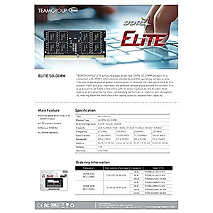 TEAMGROUP Elite DDR4 32GB Single 2666MHz PC4-21300 CL19 Unbuffered Non-ECC 1.2V SODIMM 260-Pin Laptop Notebook PC Computer Memory Module Ram Upgrade - TED432G2666C19-S01