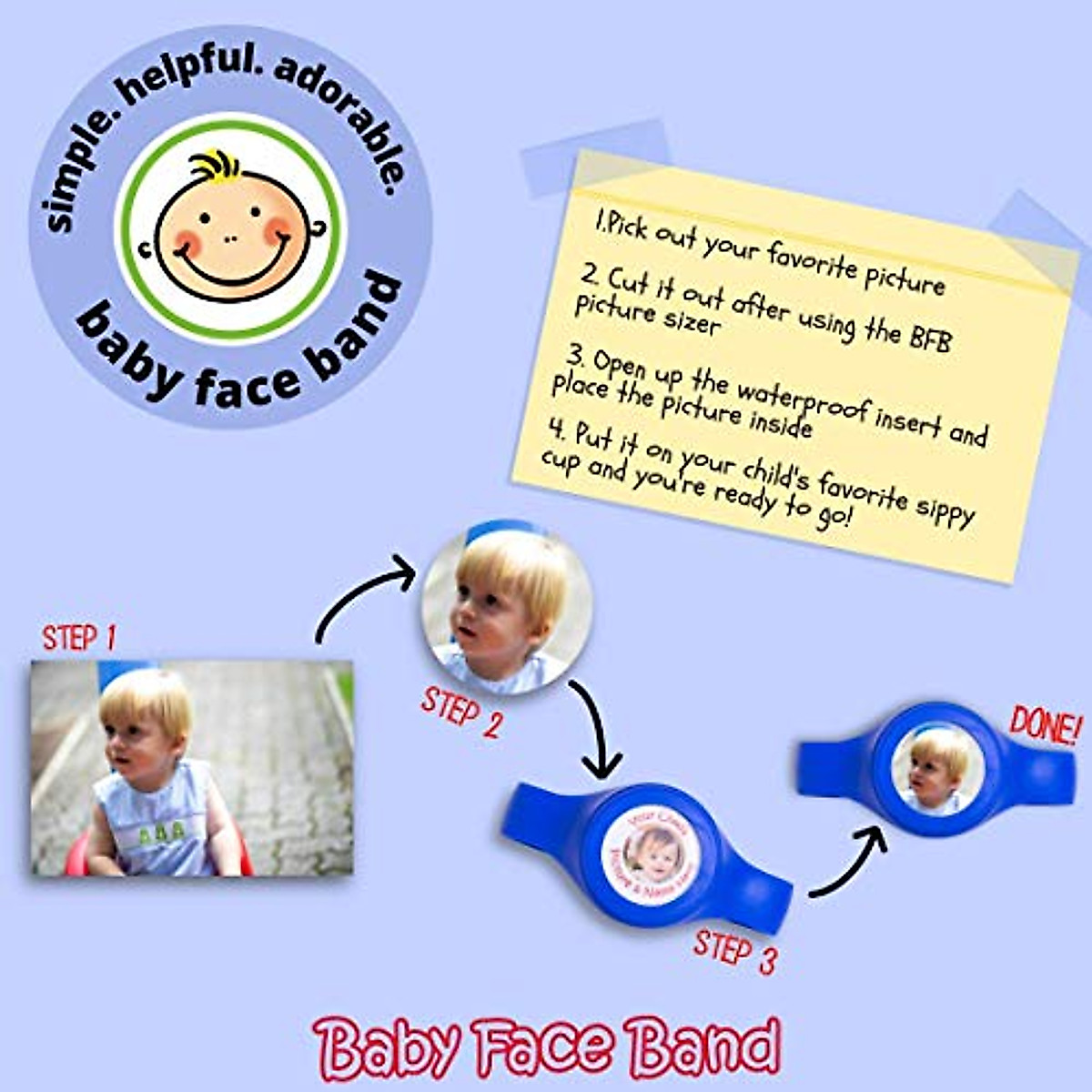 Personalized Baby Bottle and Sippy Cup Label for Daycare Personalized Band with Your Childs Picture Baby Face Band 2 Pack Blue Pink 2 PK