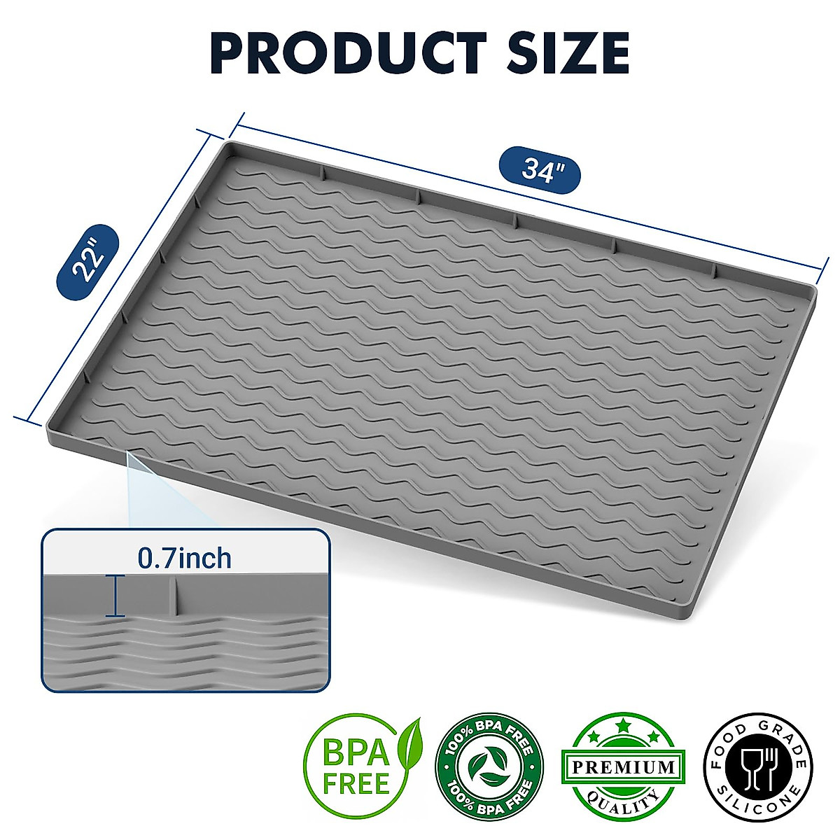 RoomHacks Under Sink Mat for Kitchen Waterproof, 34" x 22" Silicone Under Sink Liner, Kitchen Bathroom Cabinet Mat, Fit 36inch Standard Cabinet Mat Under Sink Organizer Drip Tray Dark Grey