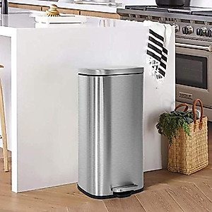 Kitchen Trash Can with Lid Step Trash Bin Fingerprint-Proof for Office Bedroom Bathroom Brushed Stainless Steel Garbage Can 8 Gallon/ 30L