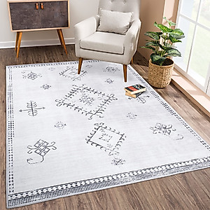 Bloom Rugs Mysia Washable 4x6 Rug - Ivory/Black Modern Geometric Area Rug for Living Room, Bedroom, Dining Room, and Kitchen - Exact Size: 4' x 6'