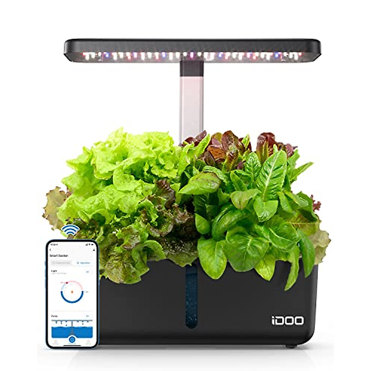 iDOO WiFi Hydroponics Growing System with APP Controlled, Indoor Herb Garden with Pump, Auto-Timer Smart Garden, LED Grow Light for Home Kitchen Gardening, 8 Pods Germination Kit, Height Up to 13.6"